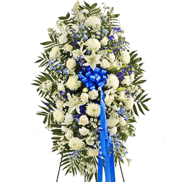 Sympathy Spray - Blue and White - Toronto Bulk Flowers